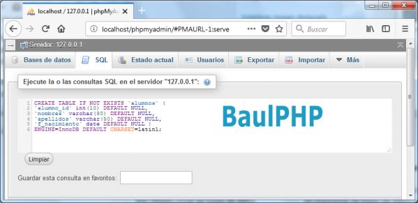 Cómo crear una tabla en MySQL con PHP » BaulPHP
