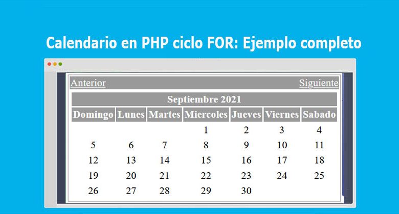 Calendario en PHP ciclo FOR: Ejemplo completo » BaulPHP