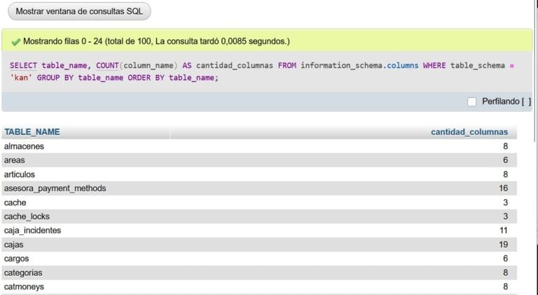 Cómo obtener el número de columnas por tabla en una base de datos MySQL » BaulPHP